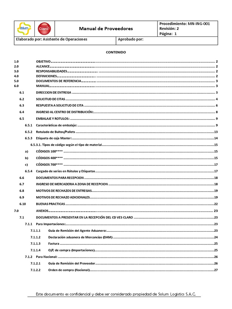 Mn-Ing-001-Manual de Proveedores-V2 | Descargar gratis PDF | Comercio | Transporte de mercancías
