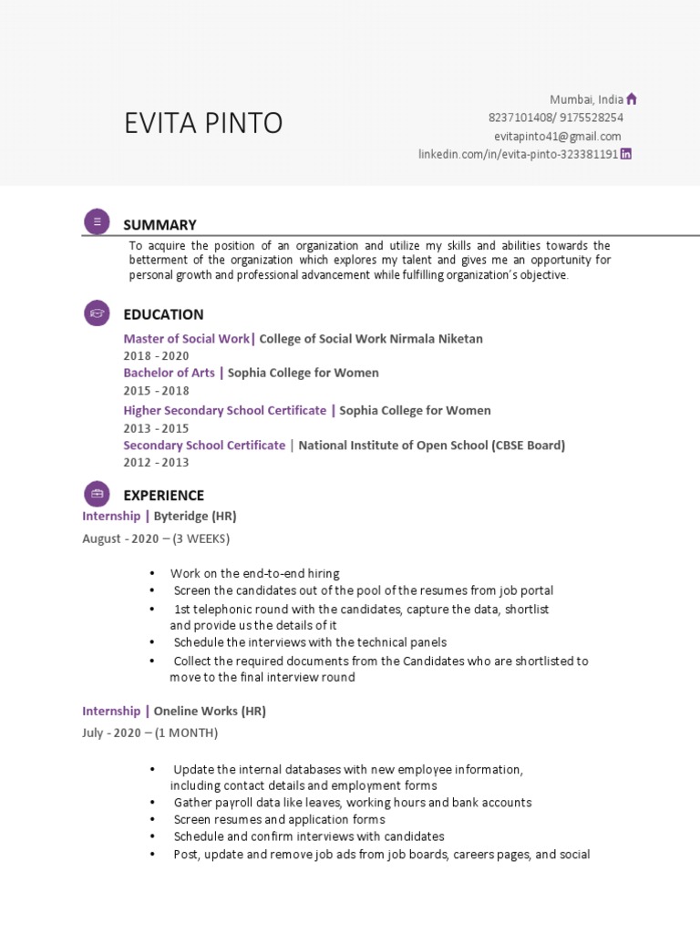 Evita Noel Pinto Resume | PDF | Résumé | Employment