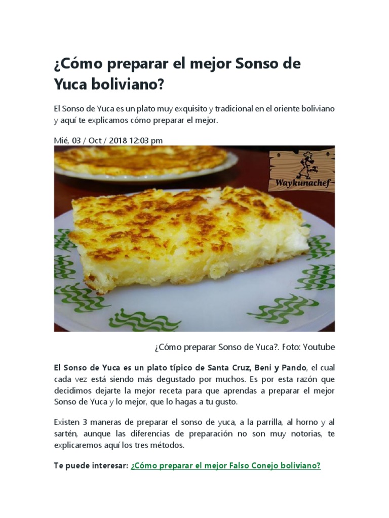 Receta Sonso de Yuca Boliviano | PDF | Queso | Cocina occidental