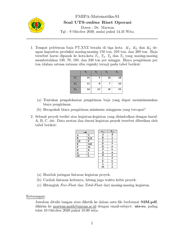 Soal-UTS-Riset Operasi-2020 | PDF