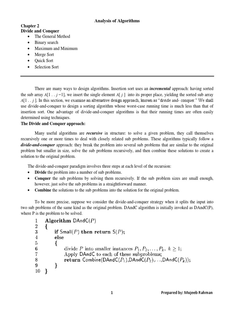Divide and Conquer: Analysis of Algorithms | PDF | Mathematical Logic | Teaching Mathematics