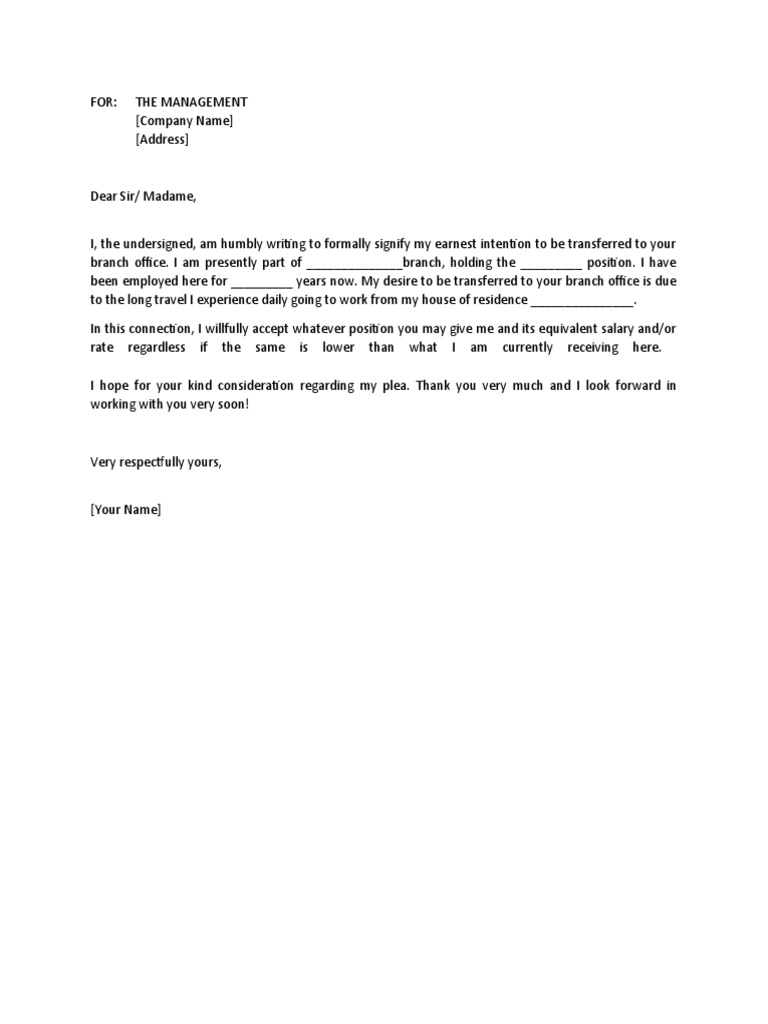Request To Transfer Office Sample | PDF | Career & Growth