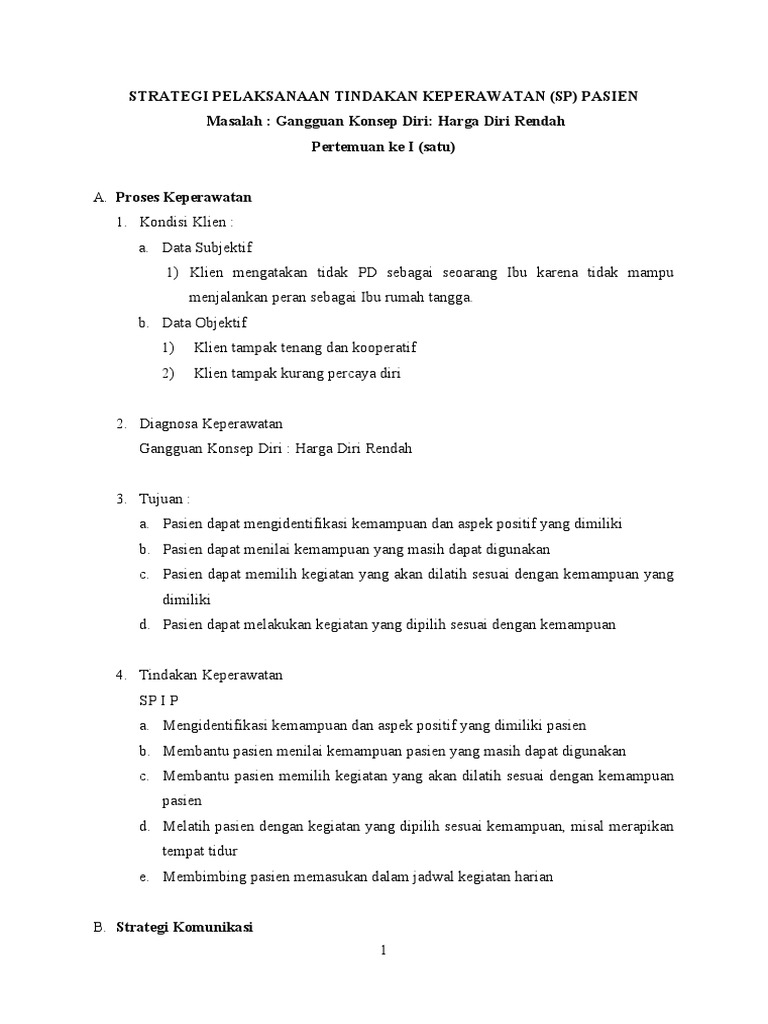 Strategi Pelaksanaan Harga Diri Rendah | PDF