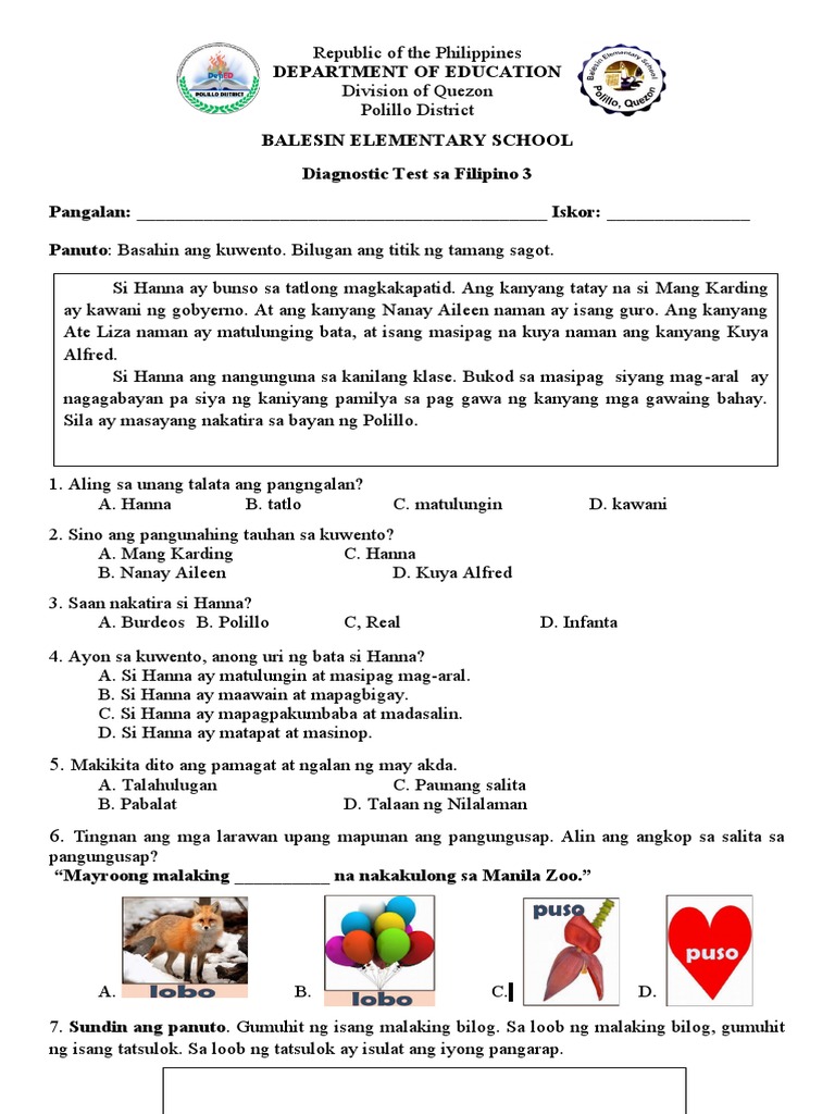 Diagnostic Filipino 3 | PDF