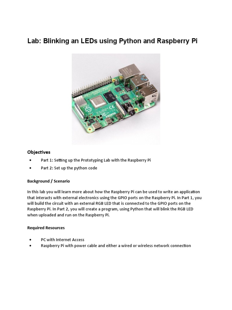 Lab: Blinking An Leds Using Python and Raspberry Pi: Objectives | PDF | Raspberry Pi | Rgb Color ...