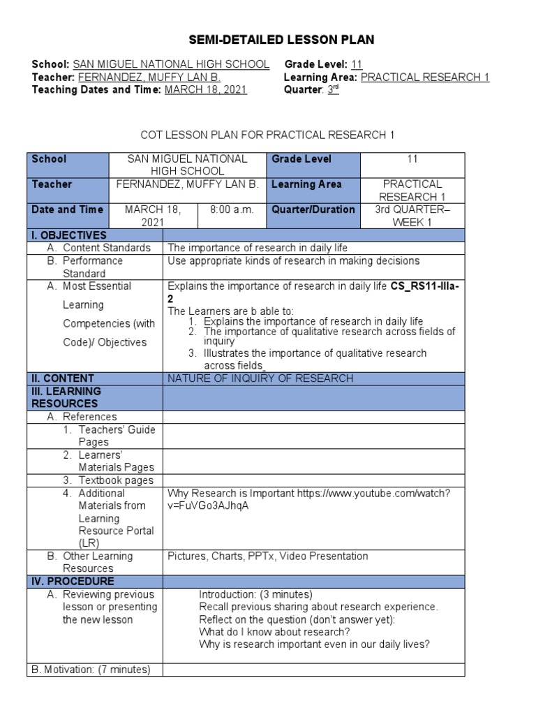 Cot Lesson Plan Sample | PDF | Lesson Plan | Teachers