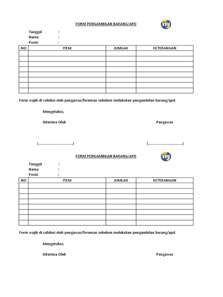 Form Pengambilan Barang | PDF