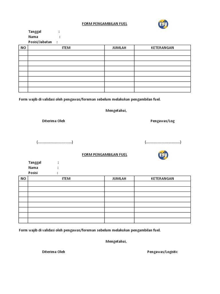 Form Pengambilan Fuel | PDF