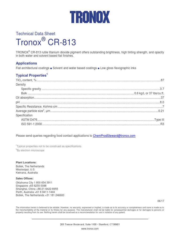 CR 813 Technical Data Sheet | PDF | Titanium Dioxide | Materials