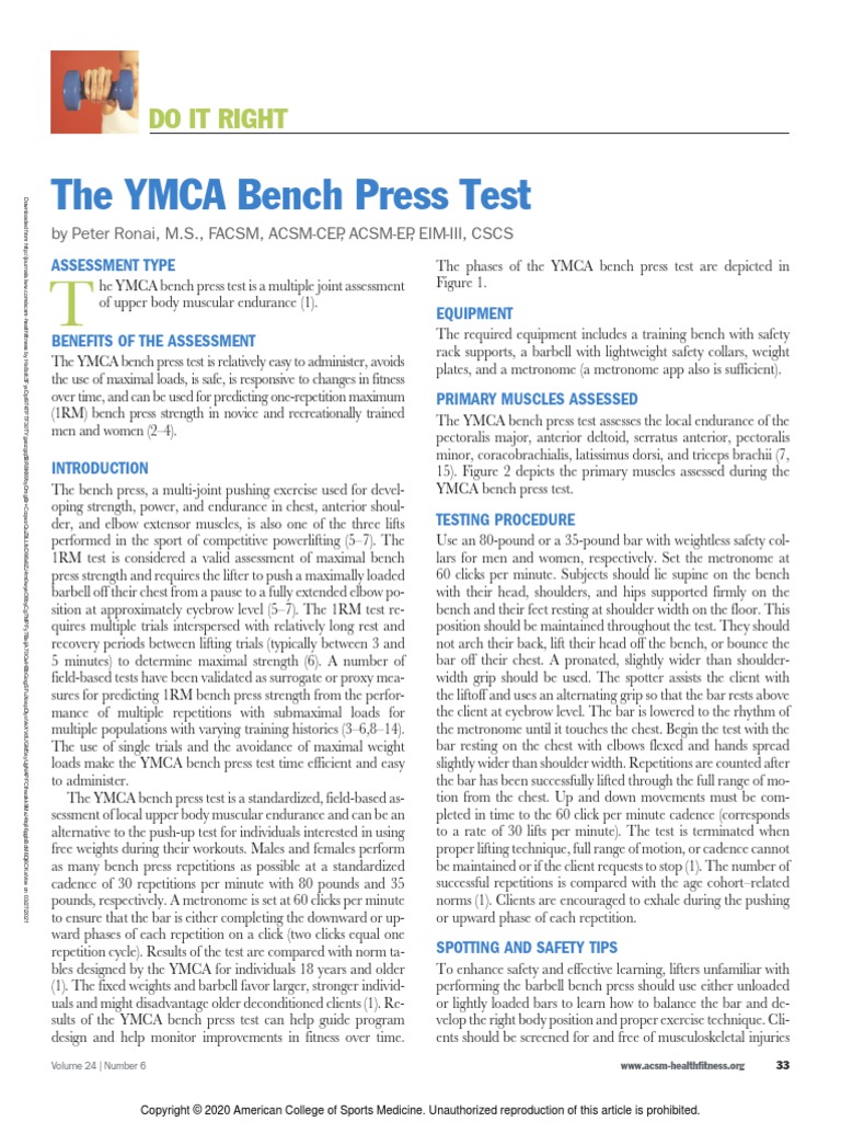 The YMCA Bench Press Test.10 | PDF | Strength Training | Management Of ...
