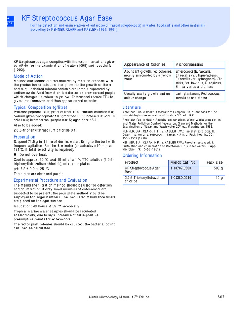 KF Streptococcus Agar Base: Mode of Action | PDF | Streptococcus | Agar