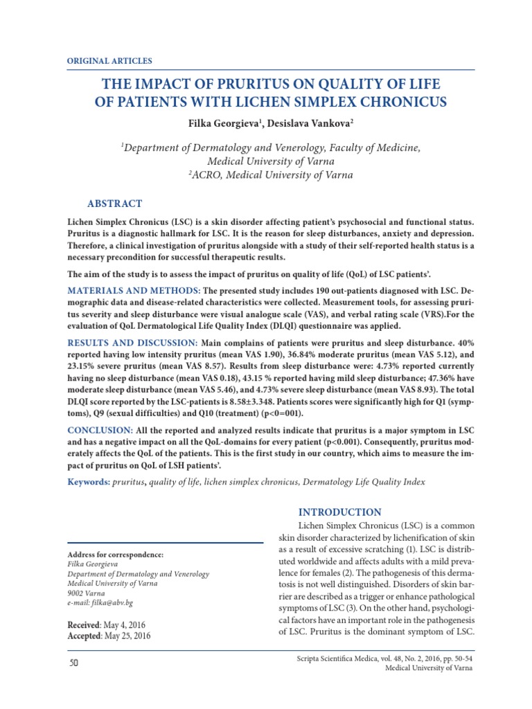 Pruritus Impact on Lichen Simplex Chronicus QoL | PDF | Sleep Disorder ...
