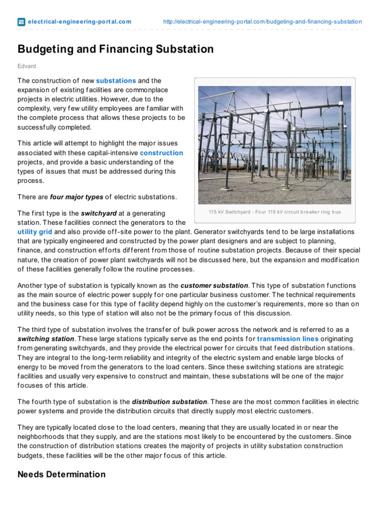Budgeting and Financing Substation: Substations | PDF | Electrical ...