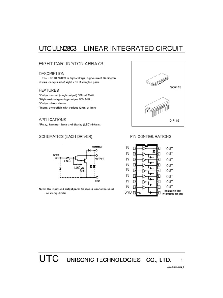 ULN2803 Darlington Array Overview | PDF