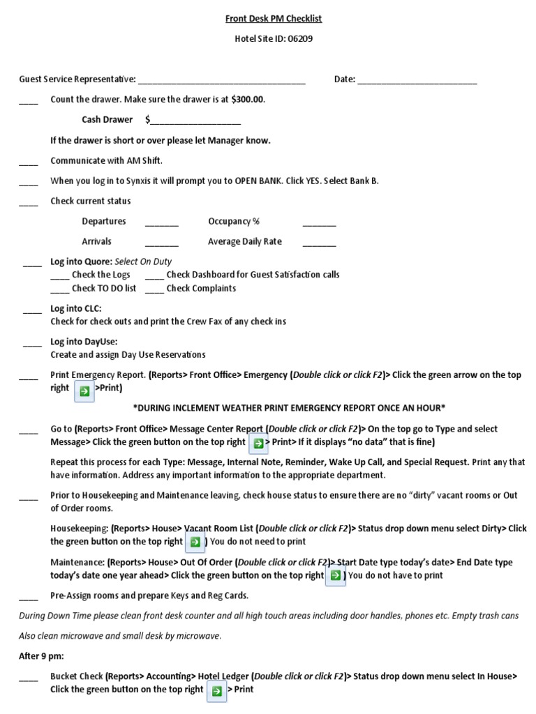 Front Desk PM Checklist | PDF | Business