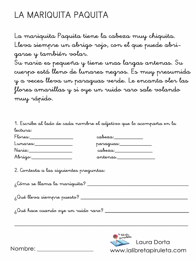 La-mariquita-Paquita-Comprensión-lectora | PDF