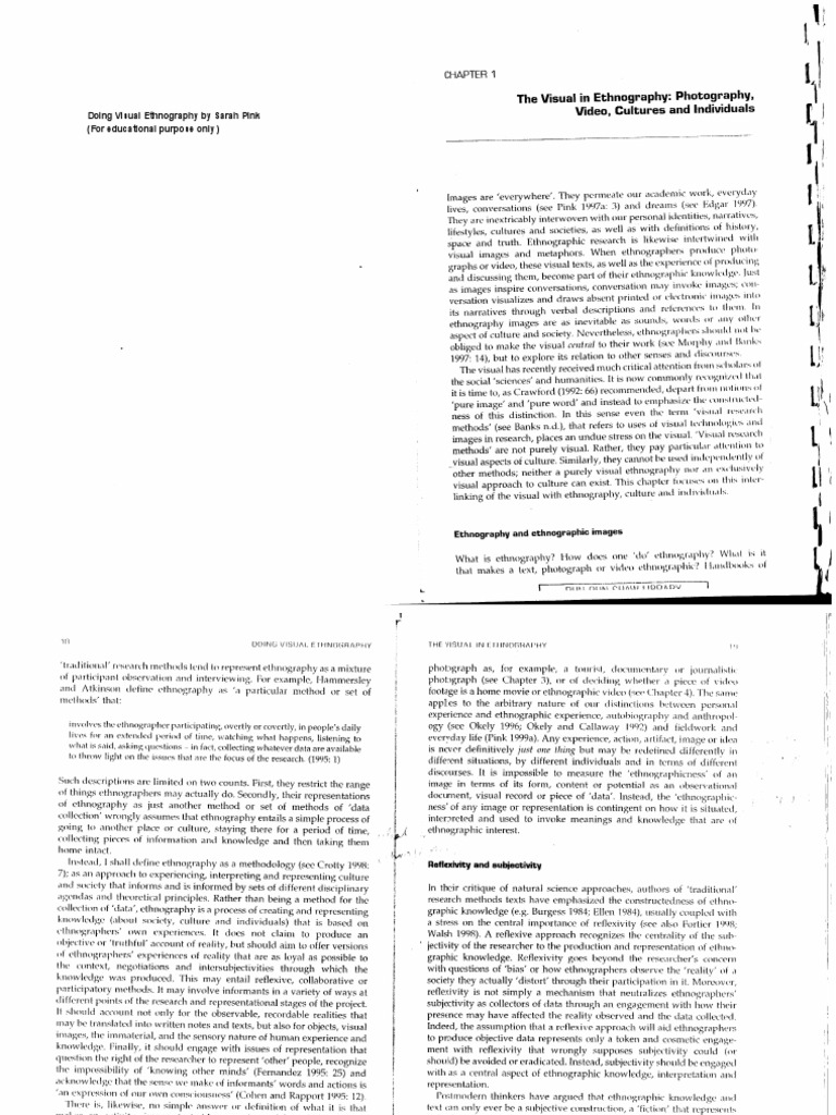 Doing Visual Ethnography. SARAH PINK - Chapiter 1 | PDF
