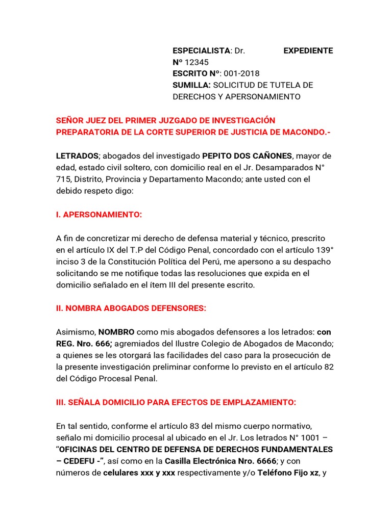 Modelo de Solicitud de Tutela de Derechos | Descargar gratis PDF | Derecho penal | Ley procesal