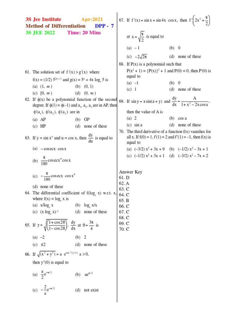 Method of Differentiation DPP - 7 | PDF | Computational Science | Mathematical Concepts