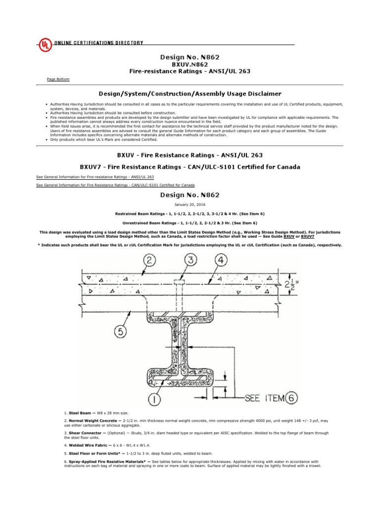 BXUV.N862 Fire-Resistance Ratings - ANSI/UL 263 Design/System/Construction/Assembly Usage ...
