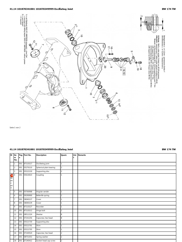 Parts List for an Oscillating Joint Assembly | PDF