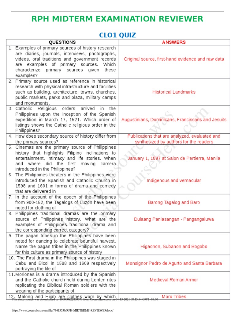 This Study Resource Was: RPH Midterm Examination Reviewer | PDF | Philippines | Manila
