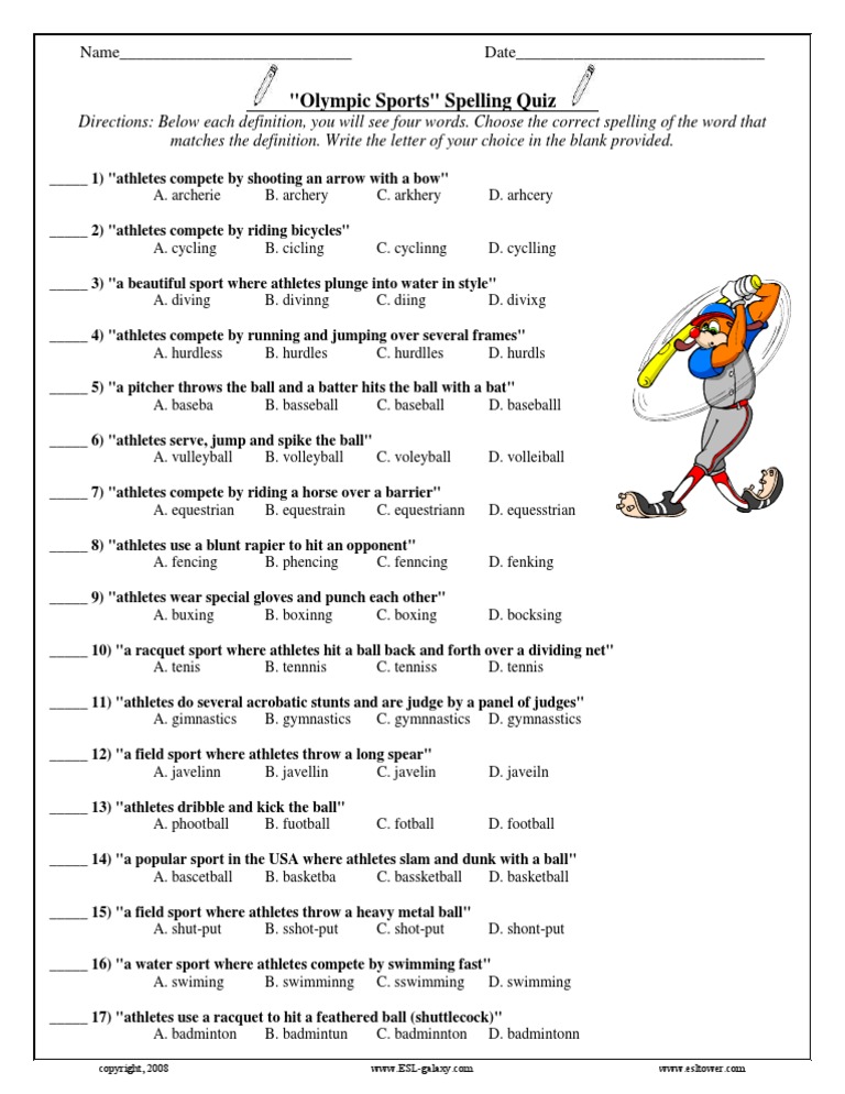 Olympic Sport Spelling | PDF