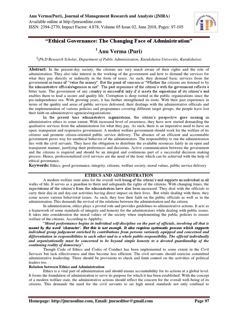 Ethical Governance The Changing Face of | PDF | Governance | Integrity