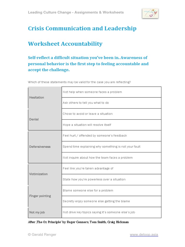 7 - Self-Reflection Work Sheet Accountability | PDF