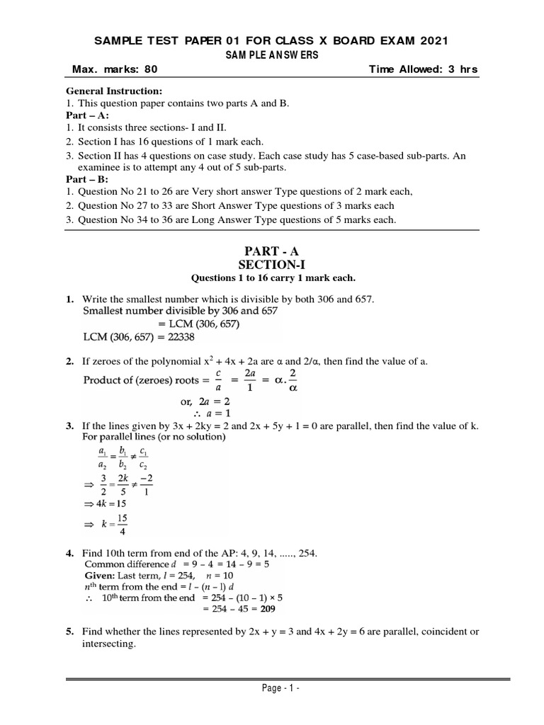 1st Cbse X Maths-Stp 2020-21 Sample Answers | PDF | Analytic Geometry ...