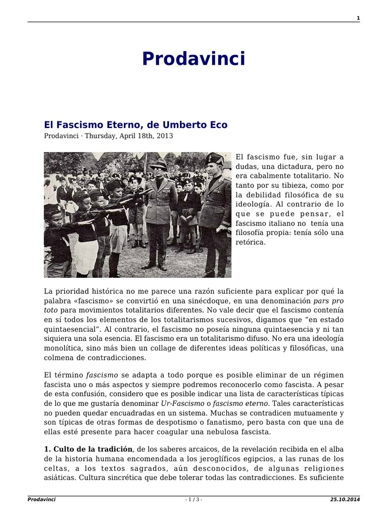 Ur-Fascismo según Umberto Eco | PDF | Fascismo | Totalitarismo
