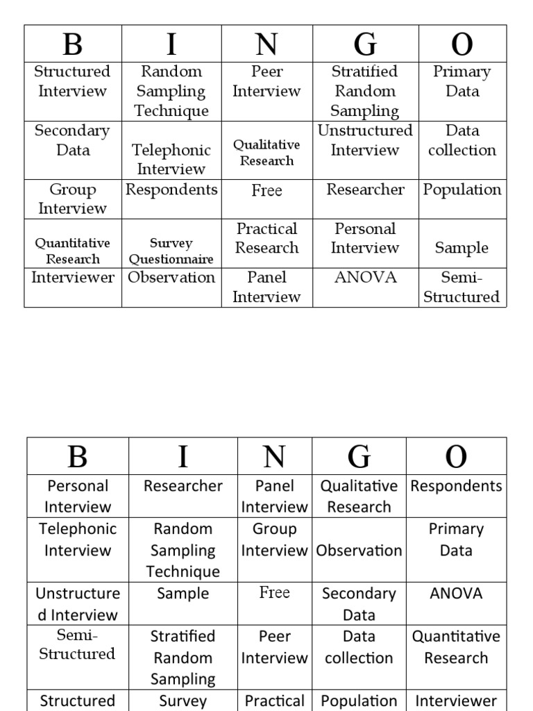 BINGO Game | PDF | Survey Methodology | Sampling (Statistics)