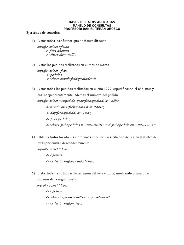 Ejercicios de Consultas Sencillos en Mysql | PDF | Business | Science