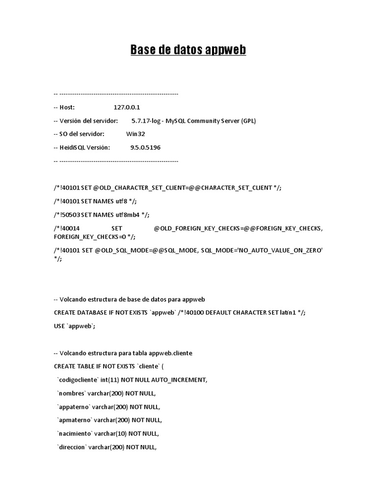 Base de Datos Appweb | PDF | Bases de datos | Software de gestión de datos