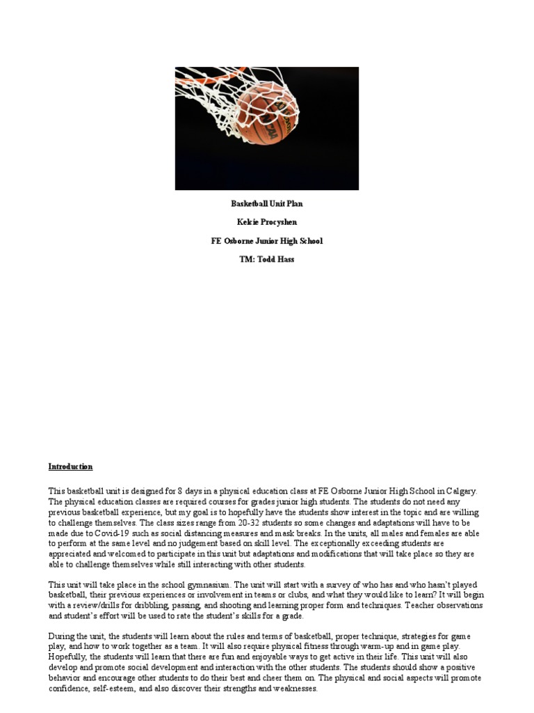 Basketball Unit Plan | PDF | Physical Education | Gymnastics