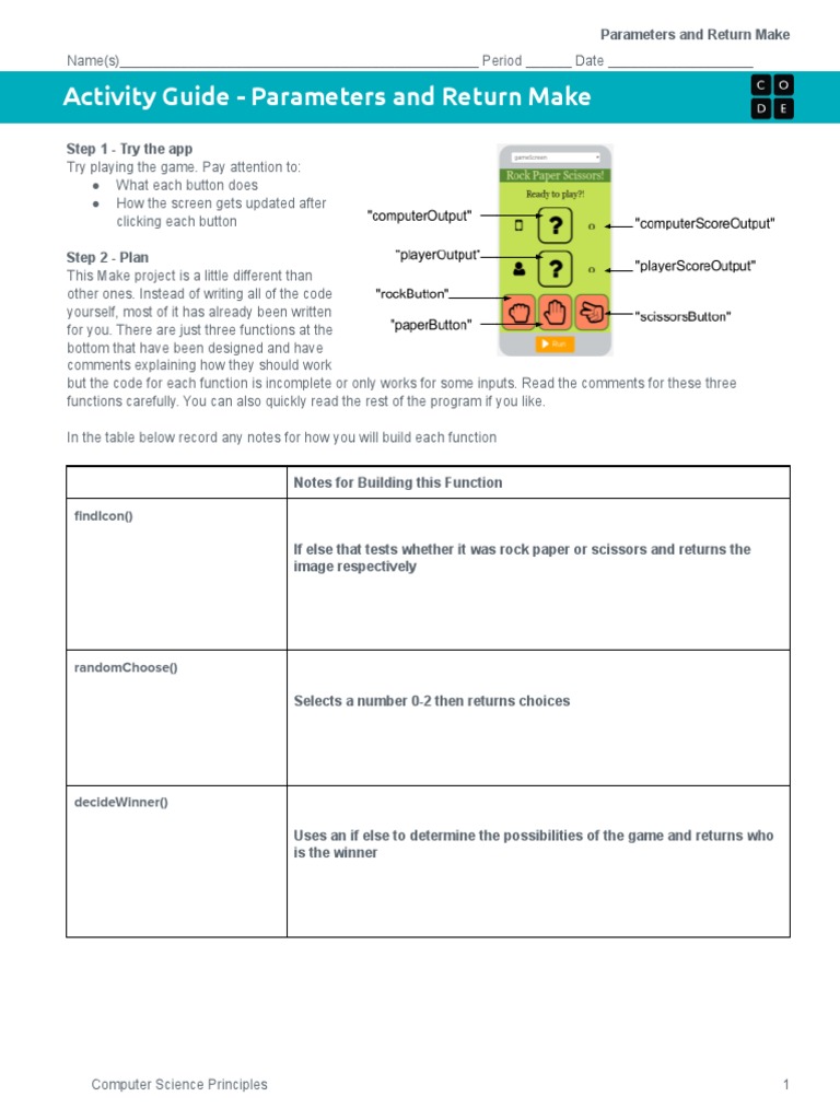 U7l04 Activity Guide - Parameters and Return Make | PDF | Parameter (Computer Programming ...