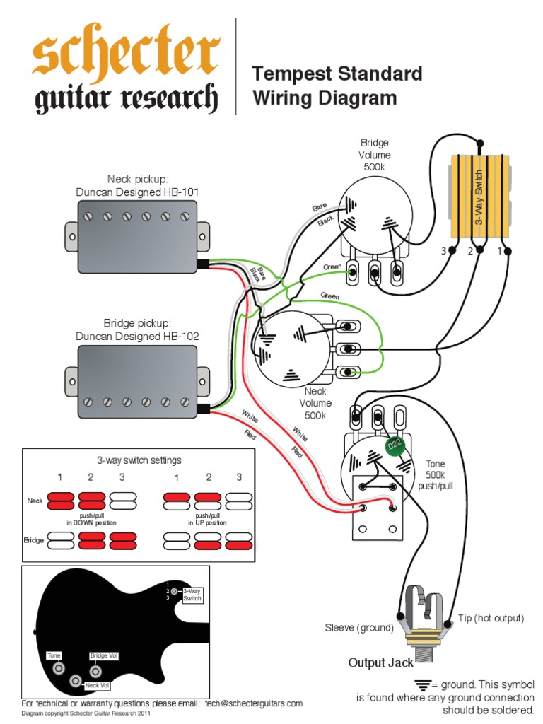 Tempest Standard Wiring Diagram: Neck Pickup: Duncan Designed HB-101 ...