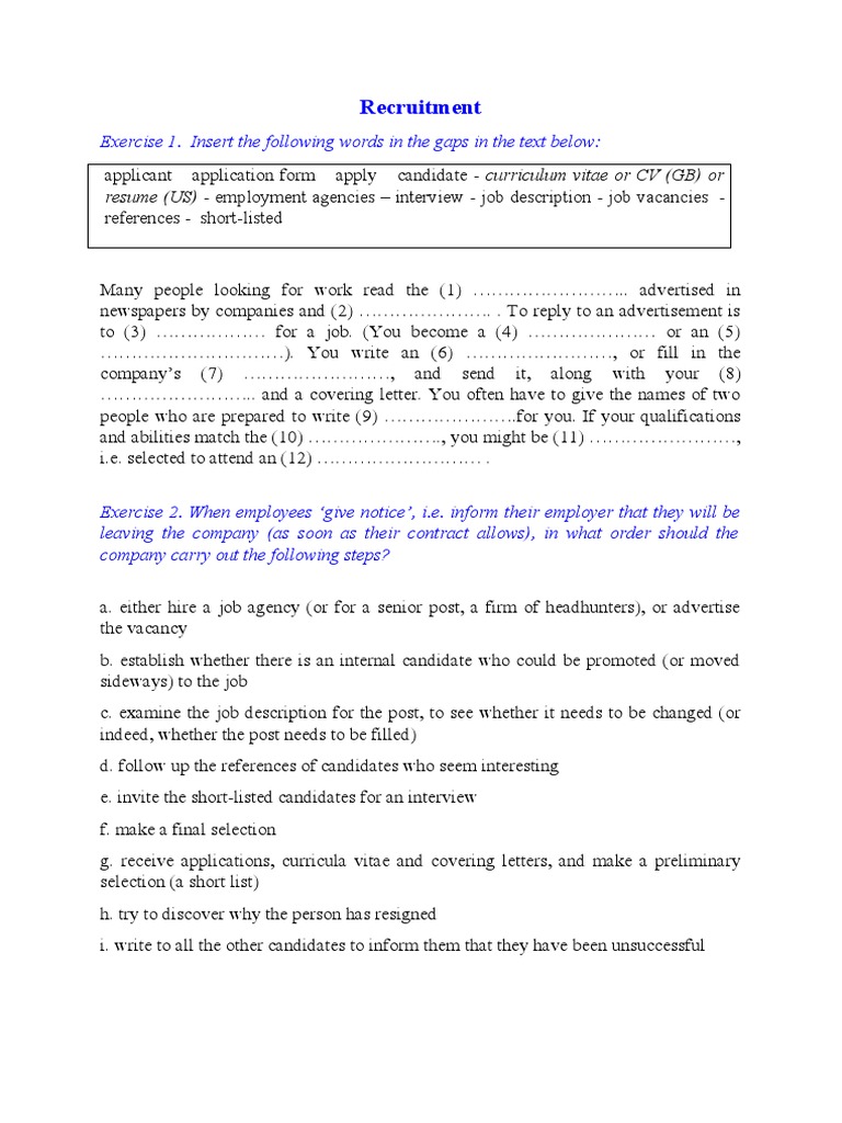 Recruitment Exercises 1 & 2 | PDF | Career & Growth | Business