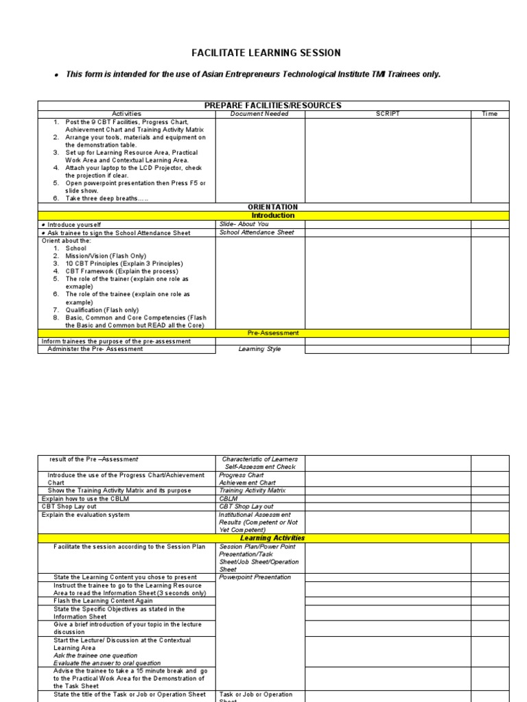 Demonstration Checklist For Facilitate Learning Session | PDF | Lecture | Educational Technology