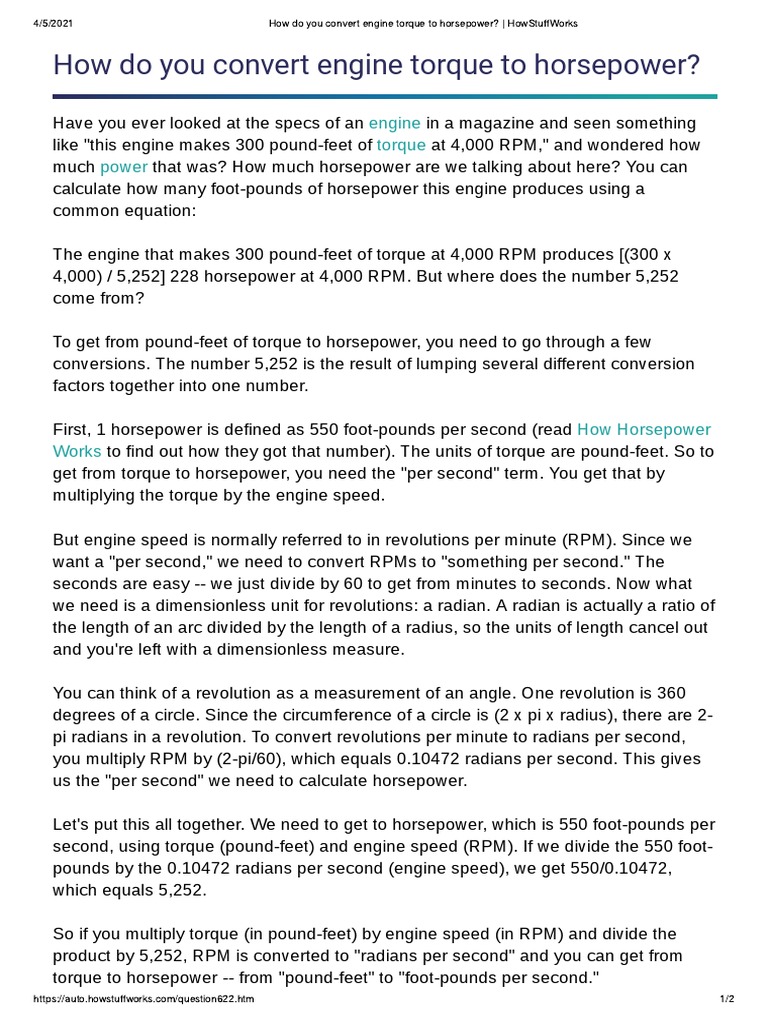 How Do You Convert Engine Torque To Horsepower - HowStuffWorks ...