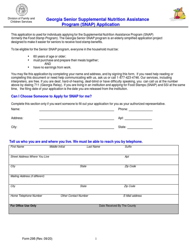 Georgia Senior SNAP Application Form 298 | PDF | Supplemental Nutrition ...