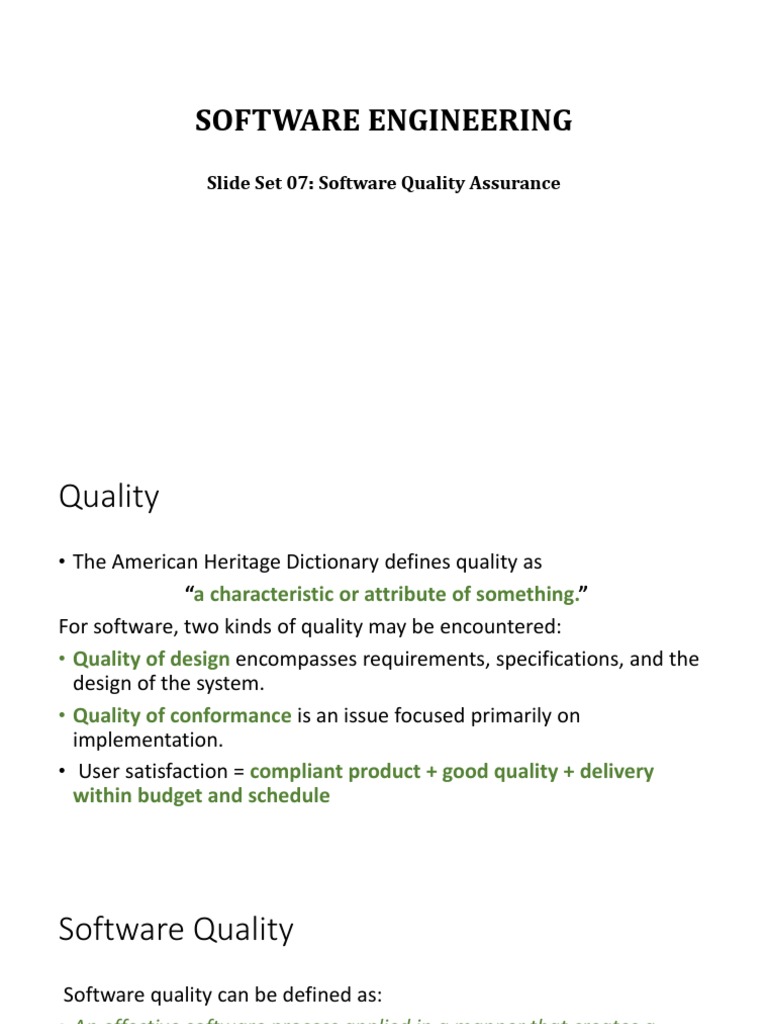Software Engineering: Slide Set 07: Software Quality Assurance | PDF ...