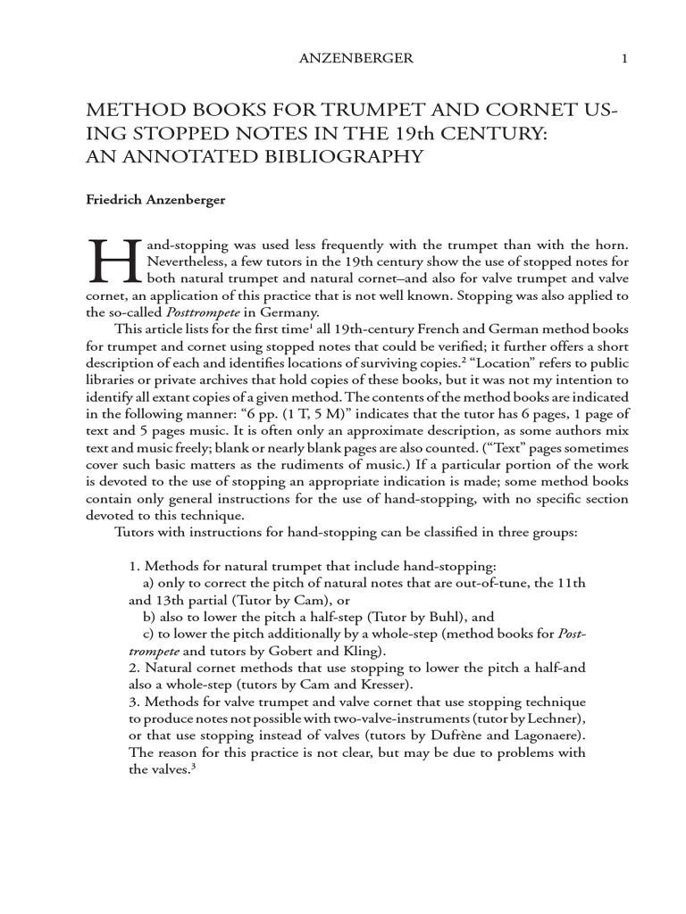 Method Books For Trumpet and Cornet Us-Ing Stopped Notes in The 19Th ...