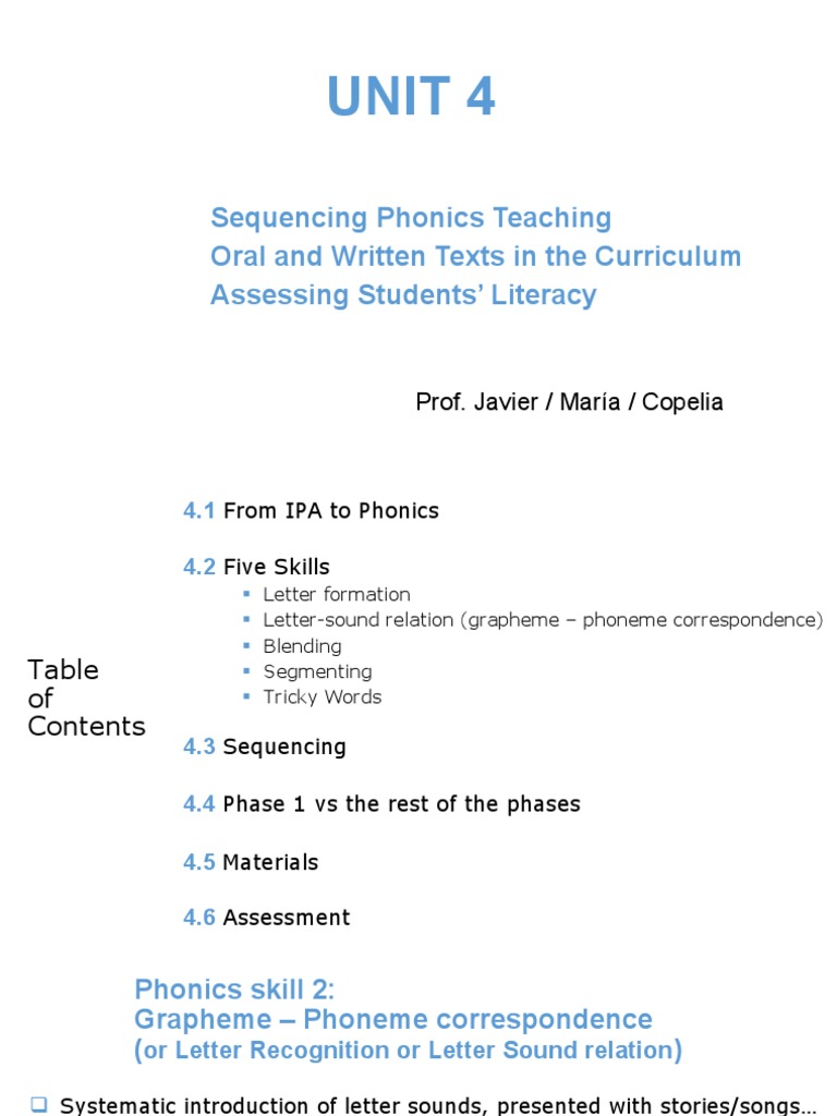 Unit 4: Sequencing Phonics Teaching Oral and Written Texts in The ...