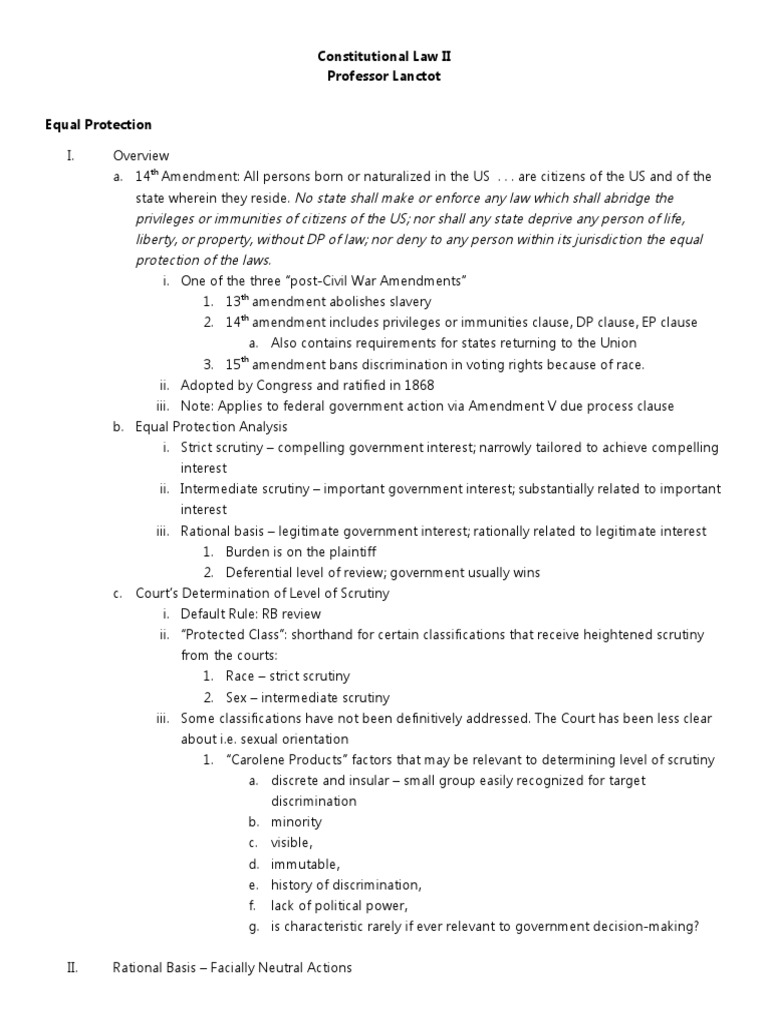Constitutional Law II Outline | PDF | Intermediate Scrutiny ...