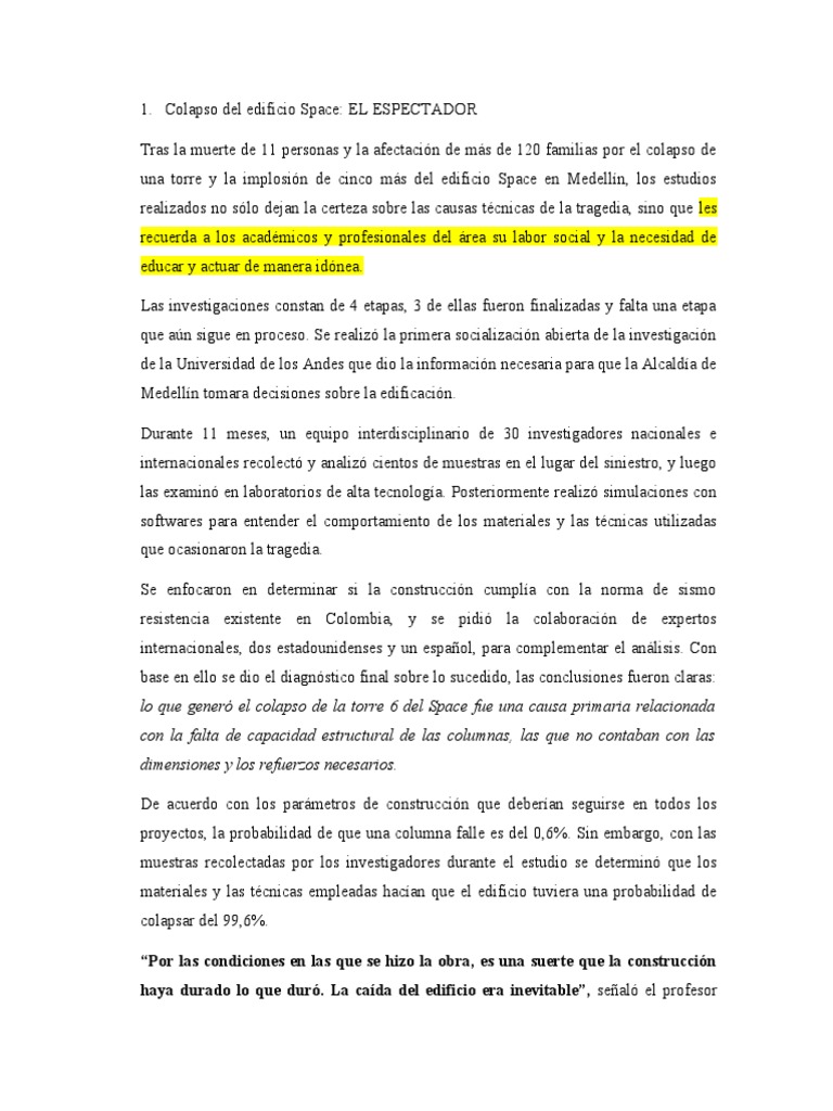 Colapso Del Edificio Space | PDF | Ingeniero civil | Homicidio