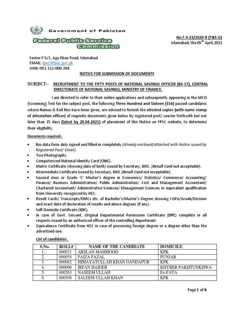FPSC@FPSC - Gov.pk: Registered Post/ Email) | PDF | Khyber Pakhtunkhwa ...