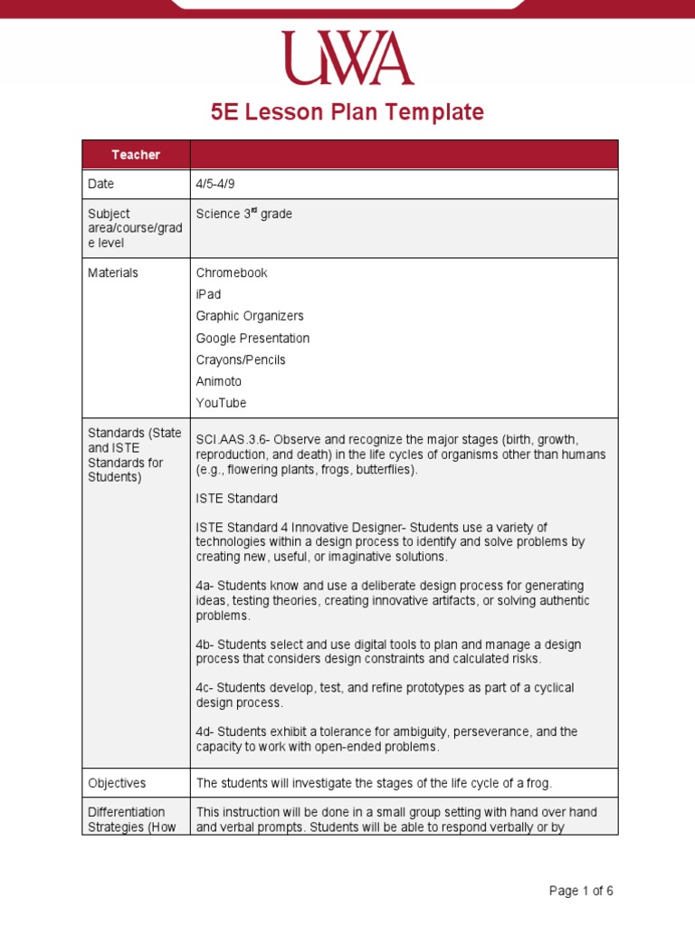 5E Lesson Plan Template: Teacher | PDF | Project Based Learning | Teachers