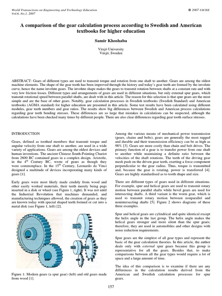 AGMA A Comparison of The Gear Calculation Process According To Swedish ...