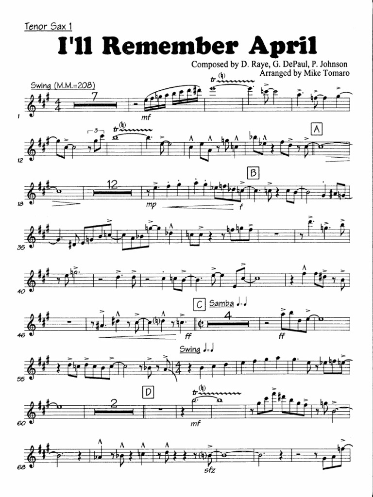 I'll Remember April - Tenor Sax Arrangement | PDF | Art